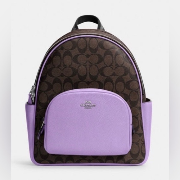 Coach | Bags | Coach Court Backpack In Signature Leather Canvas Brown ...